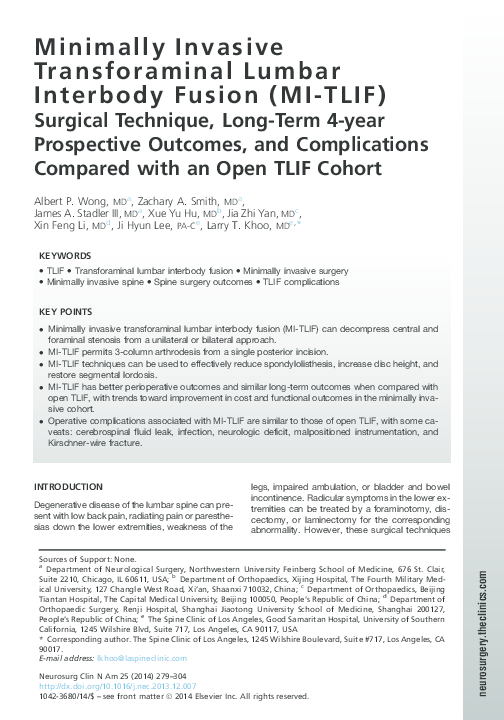 (PDF) Minimally Invasive Transforaminal Lumbar Interbody Fusion (MI ...