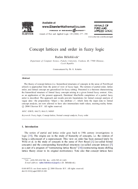(PDF) Concept lattices and order in fuzzy logic