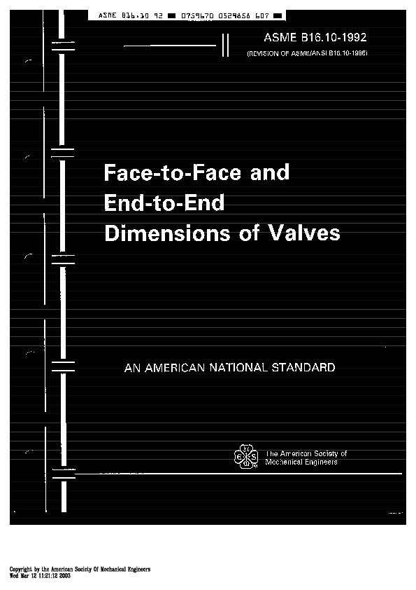 (PDF) ASME B16.10 Face to Face and End to End Dimension of Valves