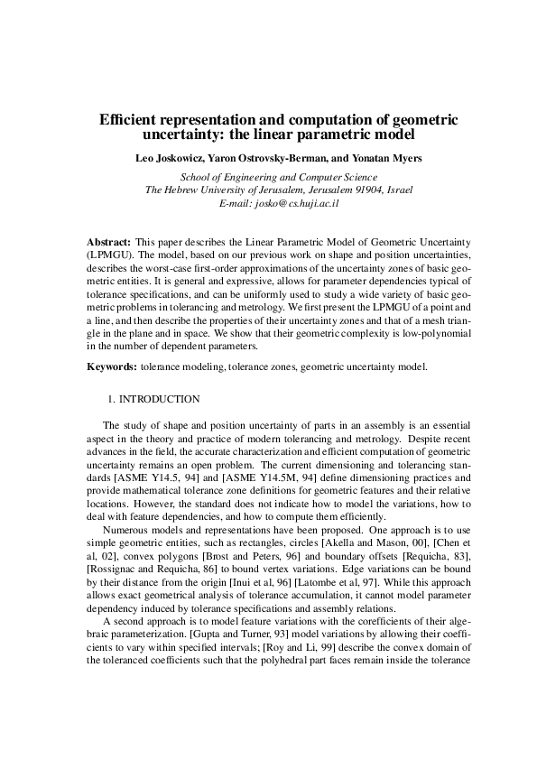 (PDF) Efficient representation and computation of geometric uncertainty: The linear parametric model