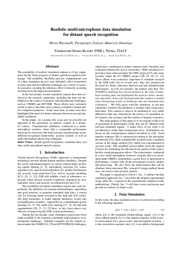 (PDF) Realistic multi-microphone data simulation for distant speech recognition