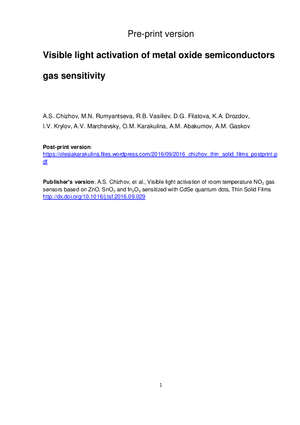(PDF) Visible light activation of room temperature NO2 gas sensors based on ZnO, SnO2 and In2O3 ...