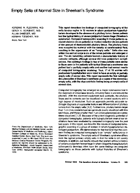 (PDF) Empty sella of normal size in Sheehan's syndrome