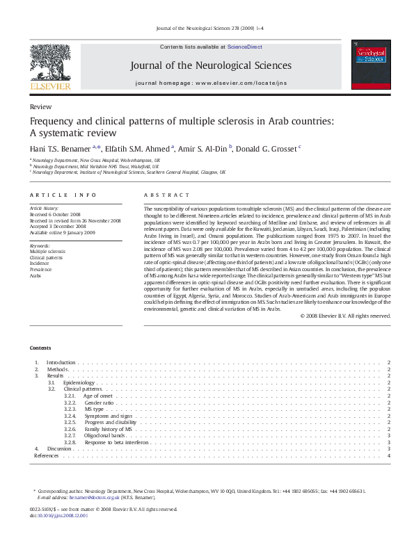 (PDF) Frequency and clinical patterns of multiple sclerosis in Arab ...