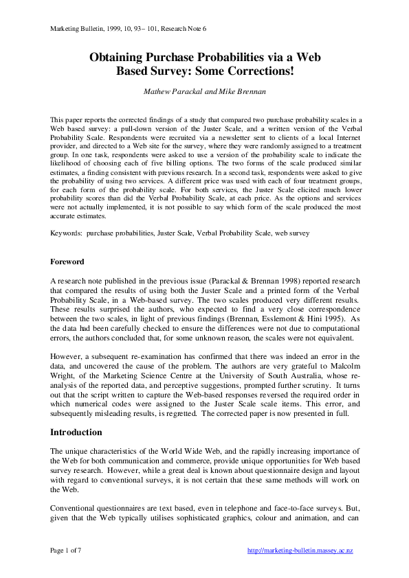 (PDF) Obtaining Purchase Probabilities via a Web Based Survey: The ...