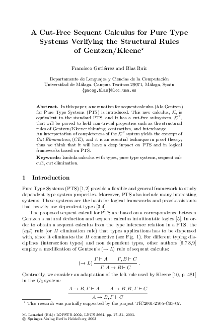 (PDF) A Cut-Free Sequent Calculus for Pure Type Systems Verifying the ...