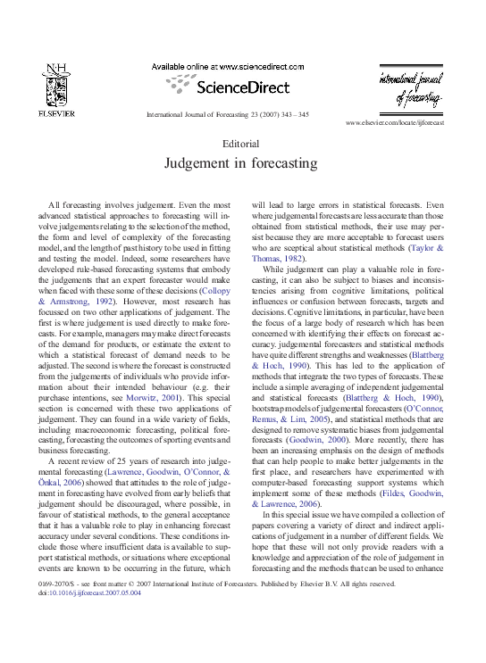 (PDF) Judgement in forecasting