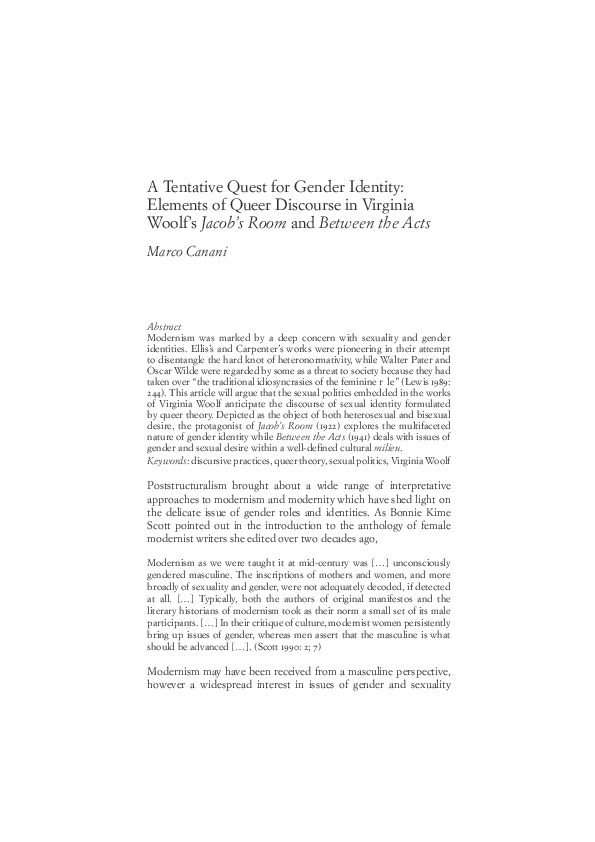 (PDF) A Tentative Quest for Gender Identity: Elements of Queer ...