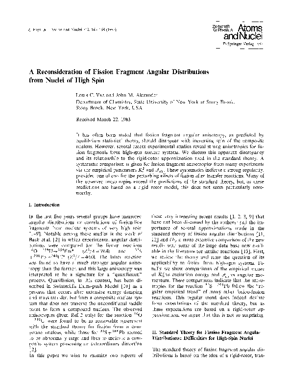 Pdf A Reconsideration Of Fission Fragment Angular Distributions From Nuclei Of High Spin