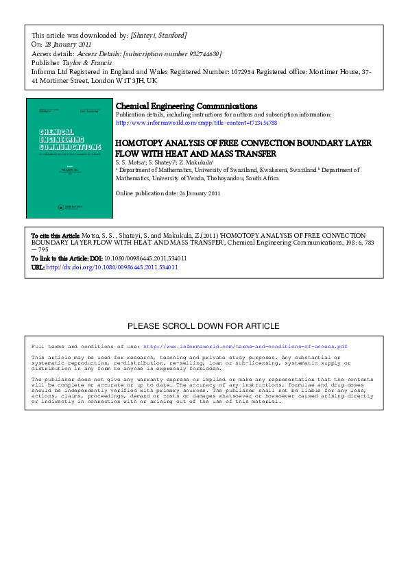 Pdf Homotopy Analysis Of Free Convection Boundary Layer Flow With Heat And Mass Transfer