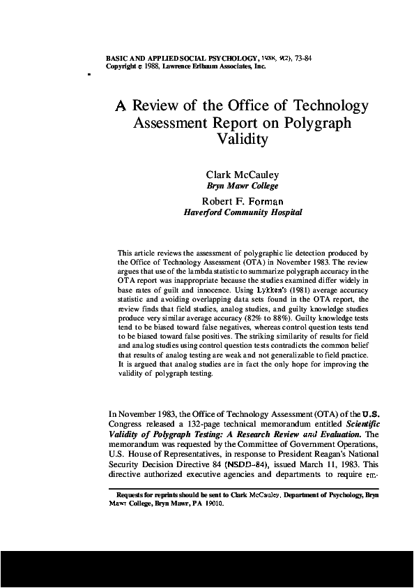 (PDF) A Review of the Office of Technology Assessment Report on ...