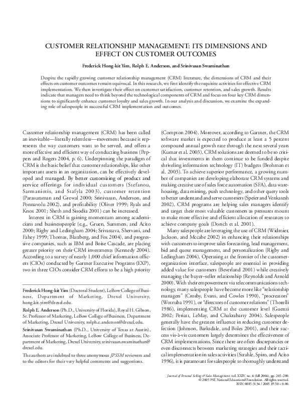 (PDF) Customer relationship management: Its dimensions and effect on ...