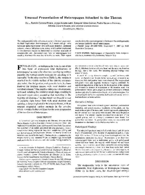 (PDF) Unusual presentation of heteropagus attached to the thorax
