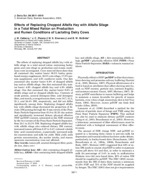 (PDF) Effects of Replacing Chopped Alfalfa Hay with Alfalfa Silage in a ...