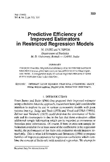(PDF) Predictive efficiency of improved estimators in restricted regression models