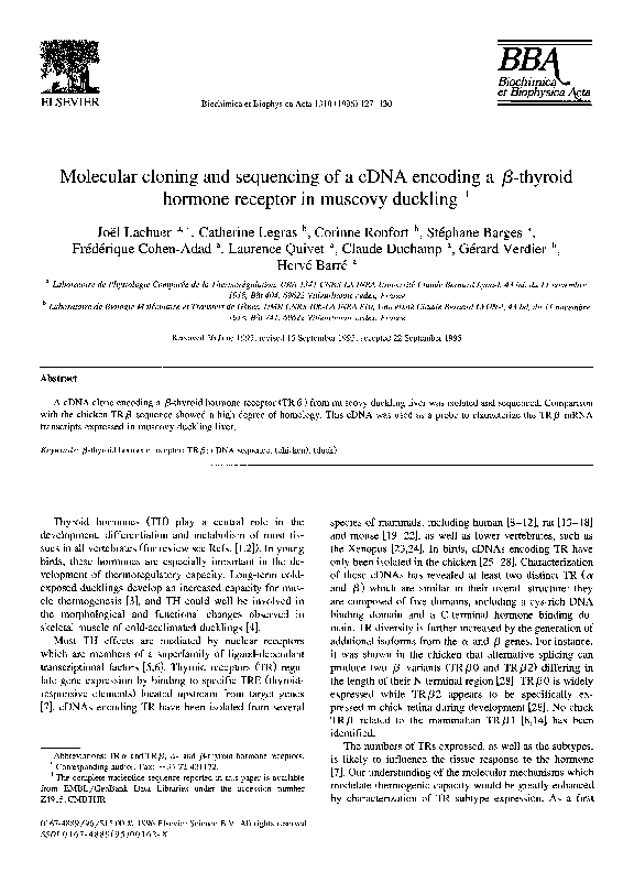 (PDF) Molecular cloning and sequencing of a cDNA encoding a β-thyroid hormone receptor in ...