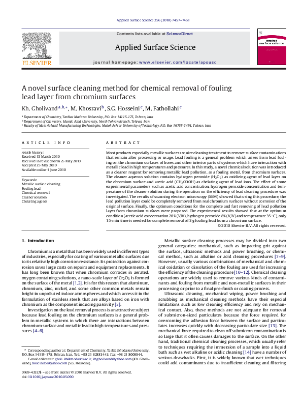 (PDF) A novel surface cleaning method for chemical removal of fouling ...