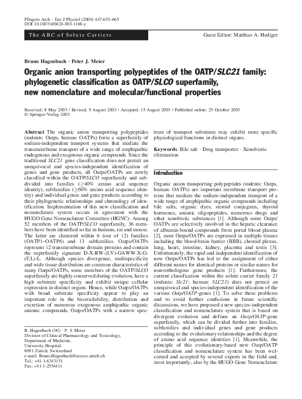 (PDF) Organic anion transporting polypeptides of the OATP/ SLC21 family ...