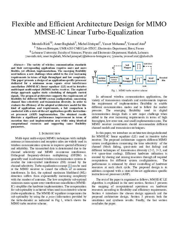 Pdf Flexible And Efficient Architecture Design For Mimo Mmse Ic Linear Turbo Equalization