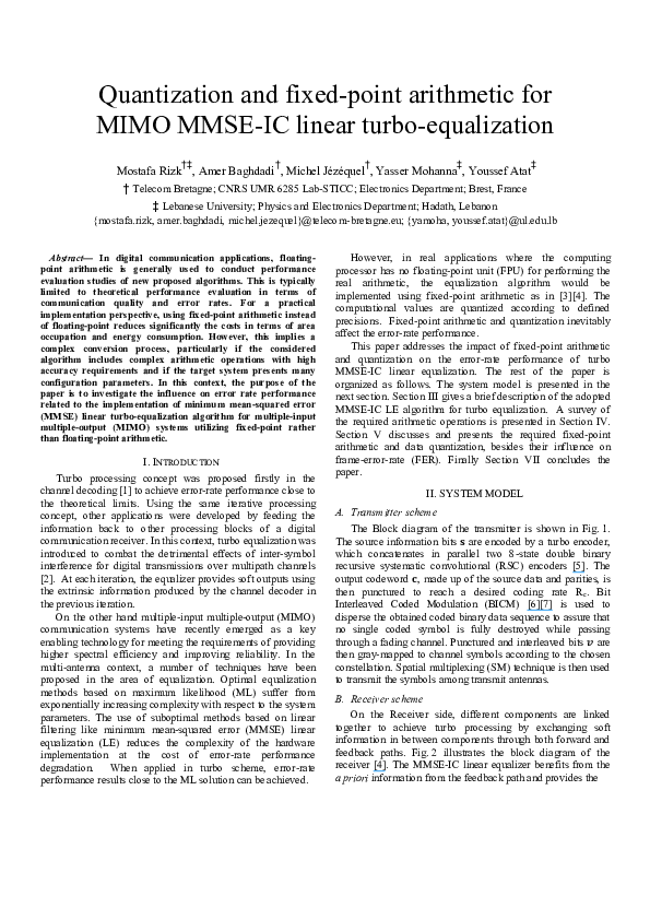 Pdf Quantization And Fixed Point Arithmetic For Mimo Mmse Ic Linear
