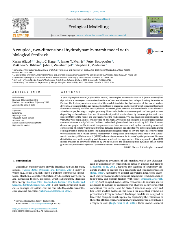 (PDF) A coupled, two-dimensional hydrodynamic-marsh model with ...