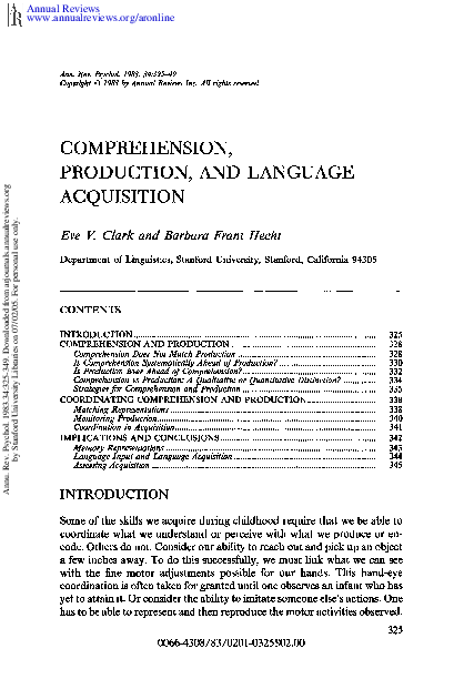 (PDF) Comprehension, Production, and Language Acquisition