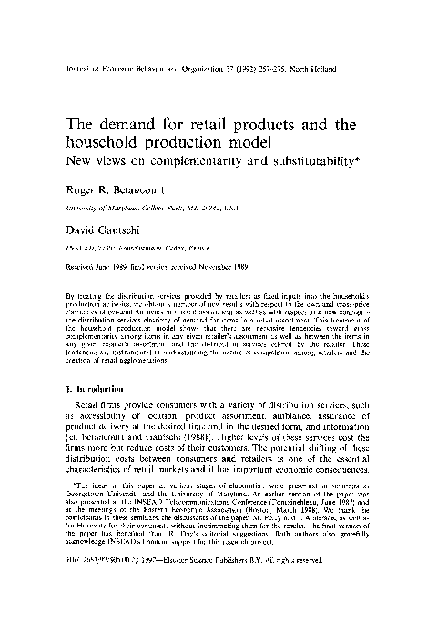 (PDF) The demand for retail products and the household production model