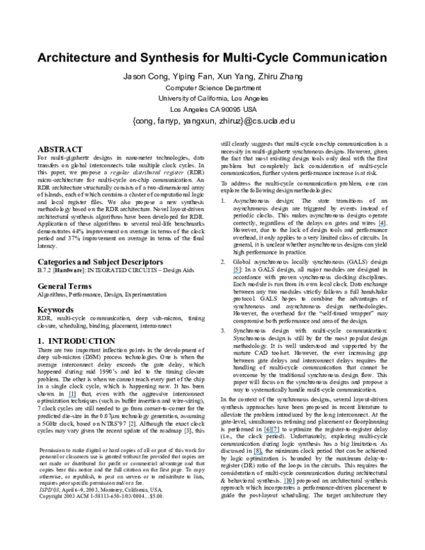 (PDF) Architecture and synthesis for multi-cycle communication