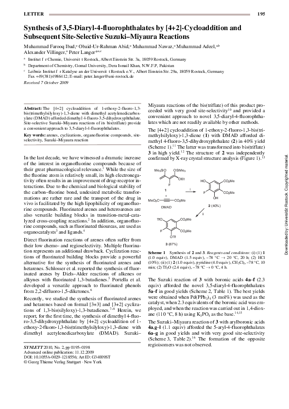 (PDF) ChemInform Abstract: Synthesis of 3,5Diaryl4-fluorophthalates by ...