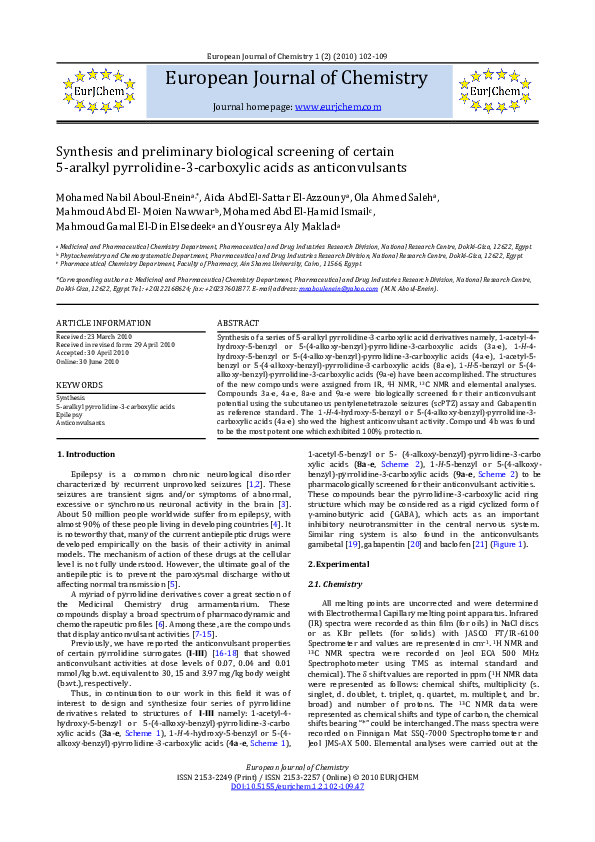 (PDF) Synthesis and preliminary biological screening of certain 5 ...