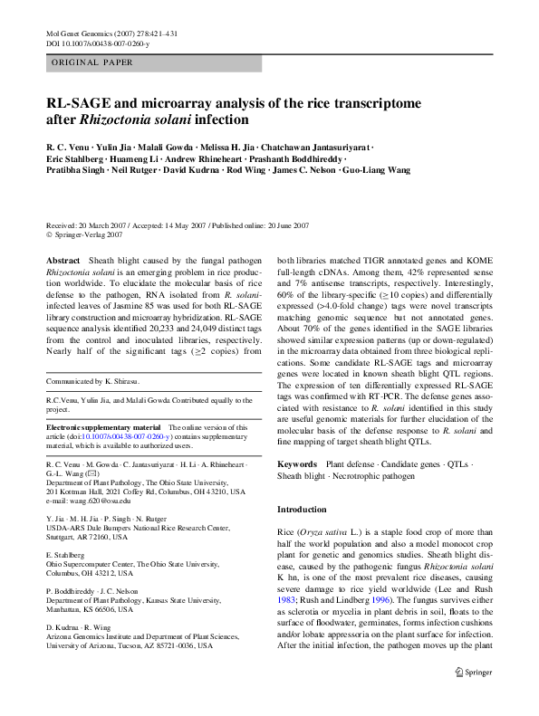 (PDF) RL-SAGE and microarray analysis of the rice transcriptome after ...
