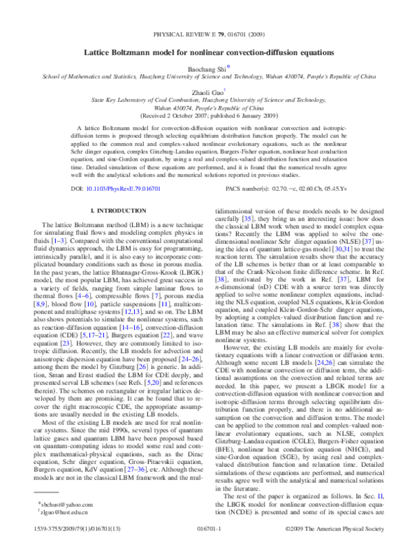 (PDF) Lattice Boltzmann model for nonlinear convection-diffusion equations