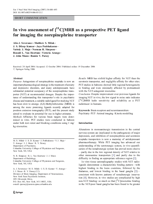 (PDF) In vivo assessment of [ 11 C]MRB as a prospective PET ligand for ...