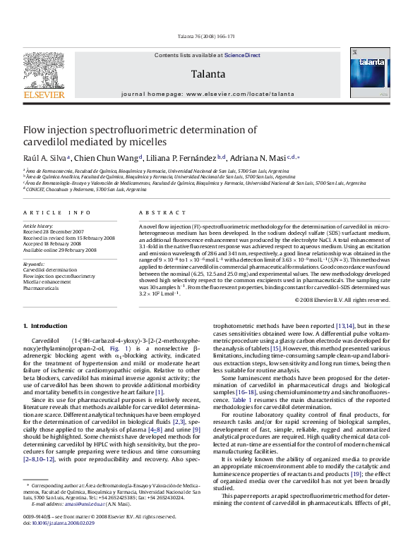Pdf Flow Injection Spectrofluorimetric Determination Of Carvedilol