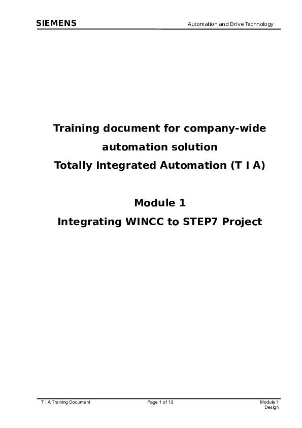 (DOC) Module Training 1 WINCC integrated Siemens Step 7