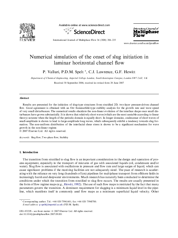 (PDF) Numerical simulation of the onset of slug initiation in laminar horizontal channel flow