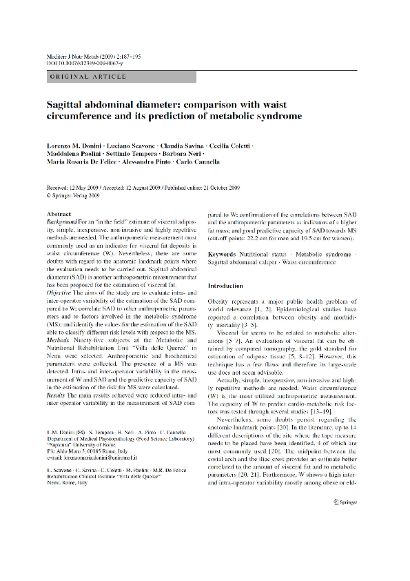 (PDF) Sagittal abdominal diameter: comparison with waist circumference ...