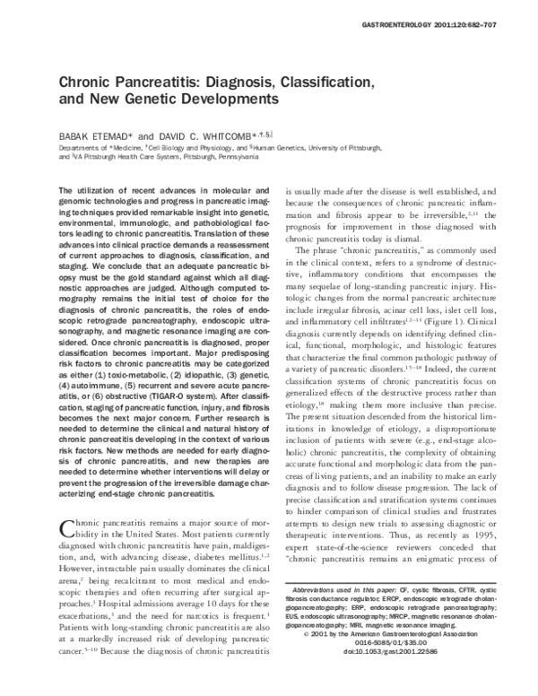 (PDF) Chronic Pancreatitis: Diagnosis, Classification, and New Genetic ...