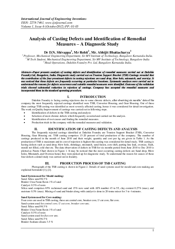 (PDF) Analysis of Casting Defects and Identification of Remedial ...