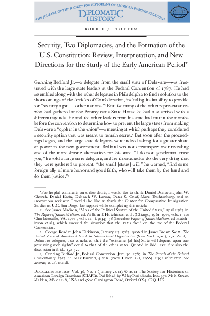 (PDF) Security, Two Diplomacies, and the Formation of the U.S ...