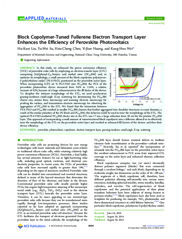 (PDF) Block Copolymer-Tuned Fullerene Electron Transport Layer Enhances the Efficiency of ...