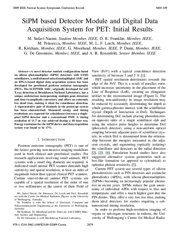 (PDF) SiPM based detector module and digital data acquisition system for PET: Initial results