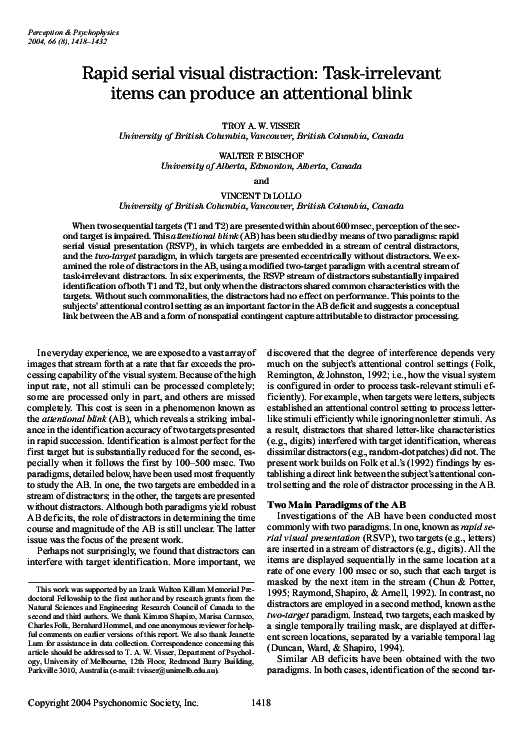 (PDF) Rapid serial visual distraction: Task-irrelevant items can produce an attentional blink