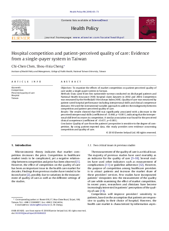 (PDF) Hospital competition and patient-perceived quality of care ...