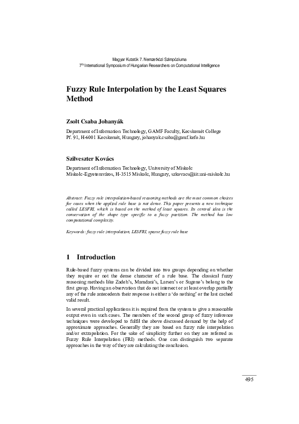 (PDF) Fuzzy Rule Interpolation by the Least Squares Method