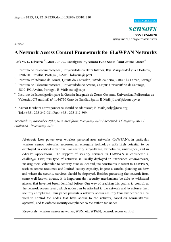 (PDF) A network access control framework for 6LoWPAN networks