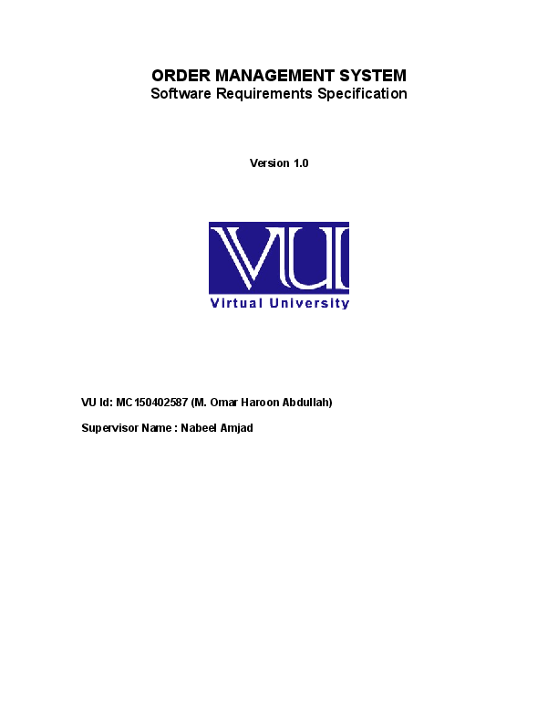 (DOC) ORDER MANAGEMENT SYSTEM Software Requirements Specification