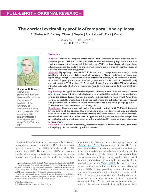 (PDF) The cortical excitability profile of temporal lobe epilepsy