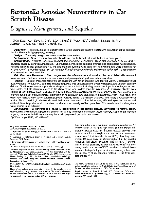 (PDF) Bartonella henselae neuroretinitis in cat scratch disease