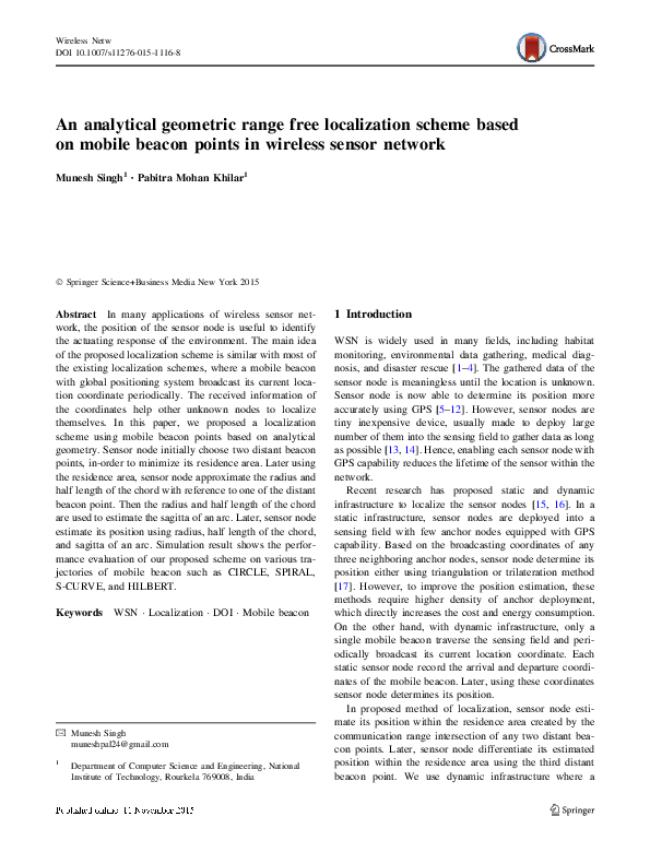 (PDF) An analytical geometric range free localization scheme based on mobile beacon points in ...